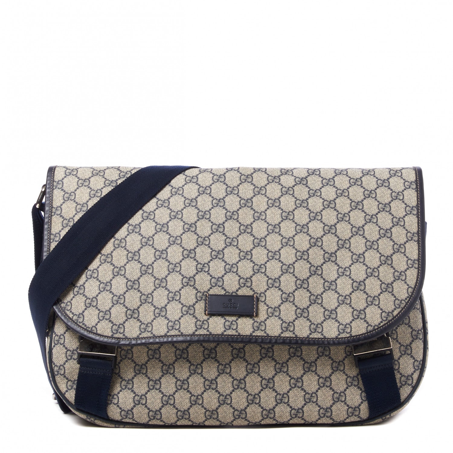 Gucci GG Plus Monogram Large Double Buckle Flap Messenger Bag Beige ...