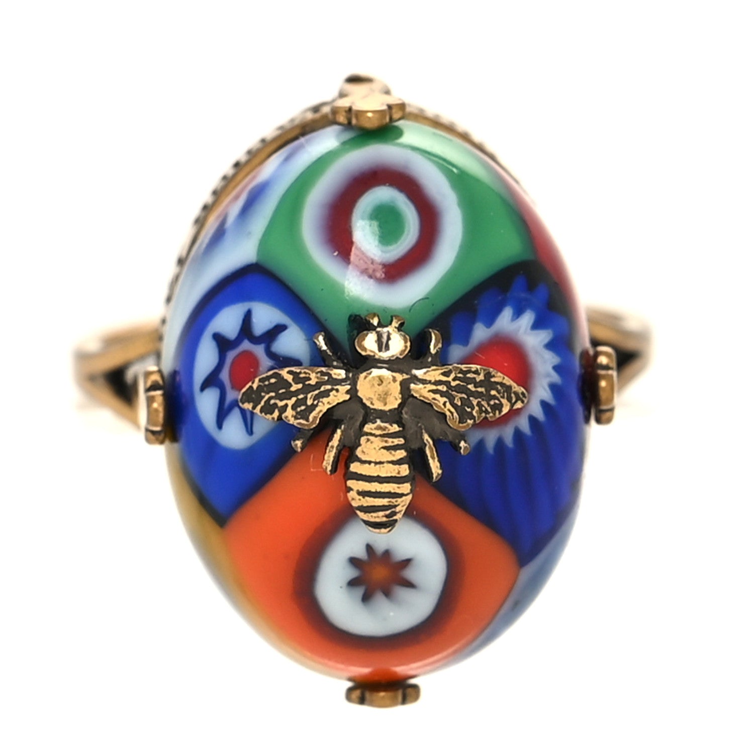 Christian Dior Poured Glass D-Murrine Ring M Aged Gold Mulitcolor ...