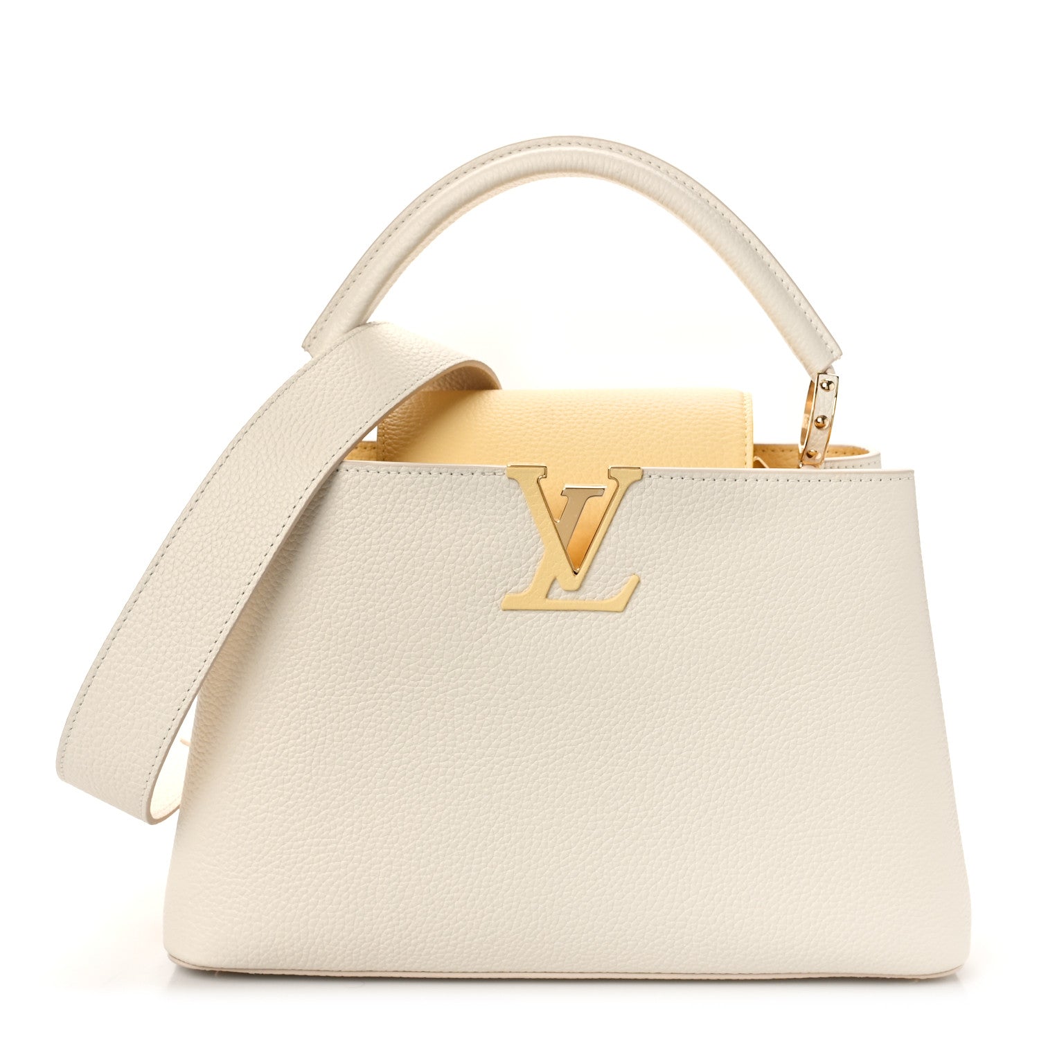 Louis Vuitton Taurillon Capucines MM Cream Plume Yellow 1373100 ...