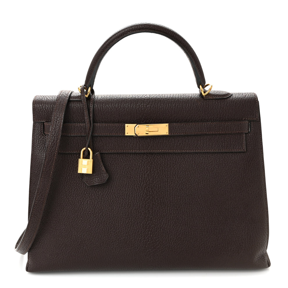 Hermes Chevre de Coromandel Kelly Sellier 35 Chocolate 1826524 ...