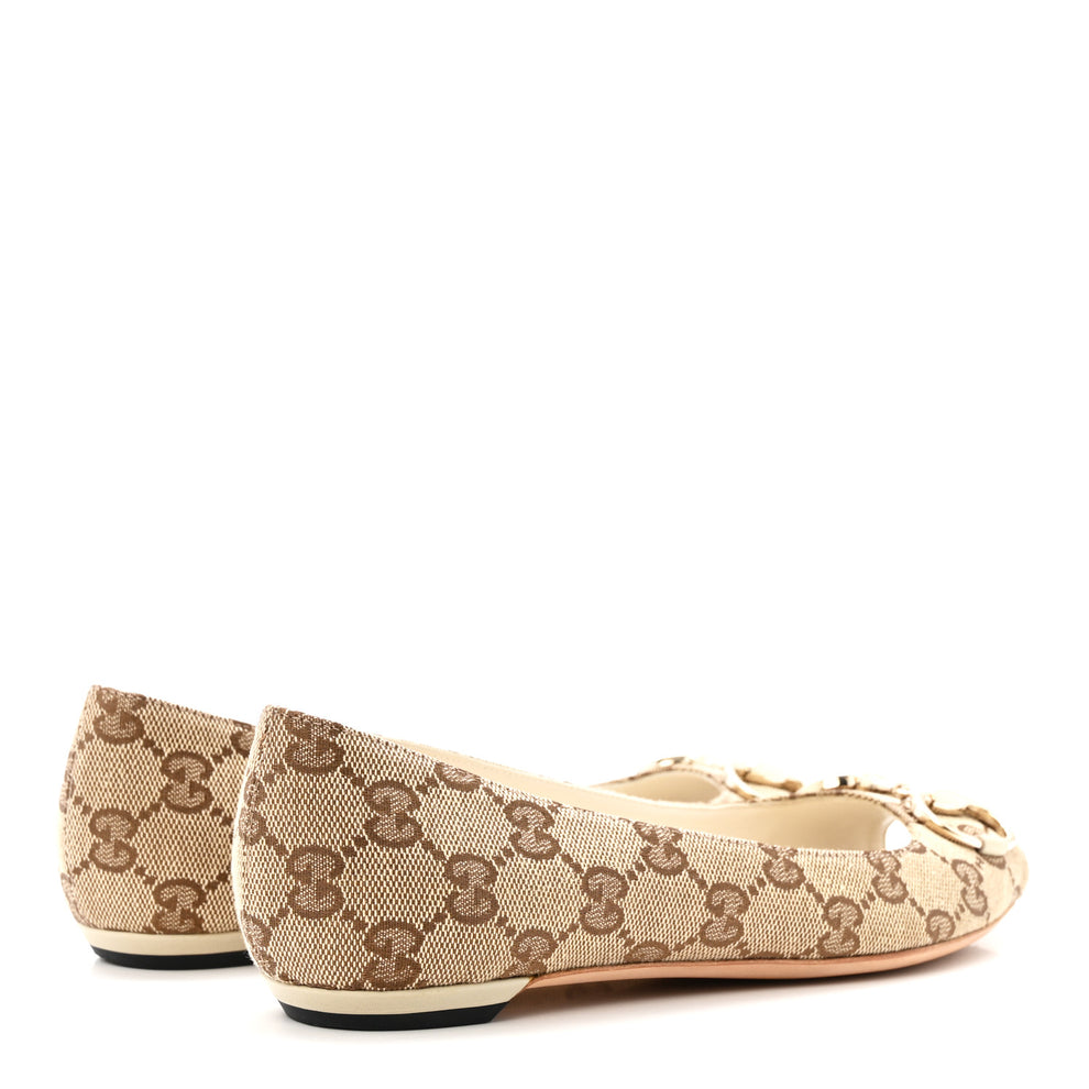 Gucci Monogram Miro Soft Calfskin Womens Horsebit Peep Toe Flats 6 ...