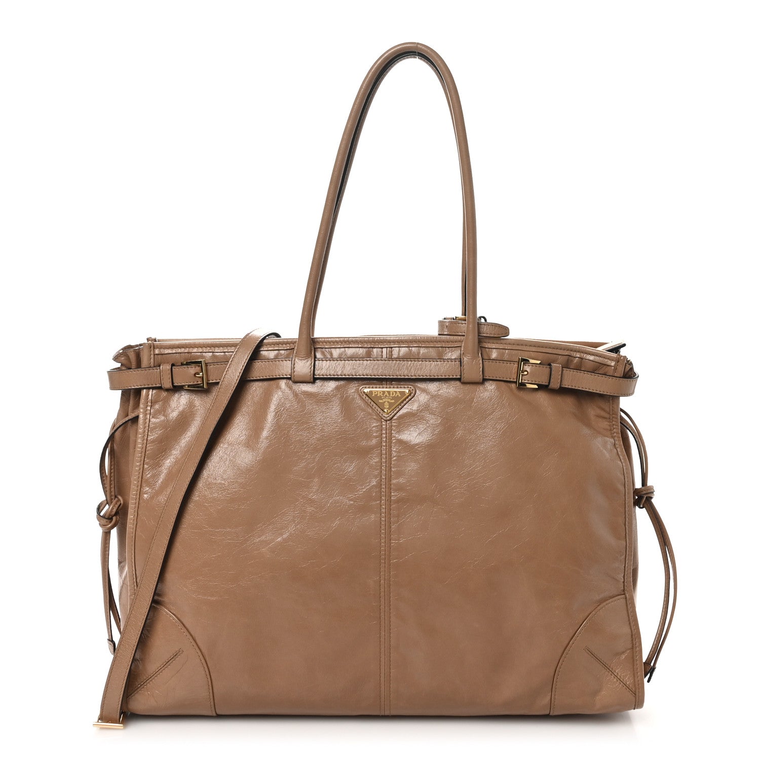 Prada Glossy Calfskin Triangle Extra Large Bonnie Shoulder Bag Cameo ...