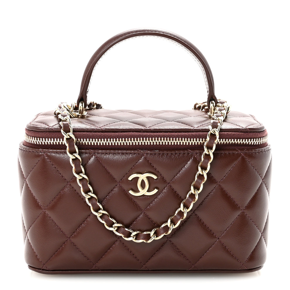 Chanel Lambskin Quilted Small Top Handle Vanity Case With Chain Dark ...