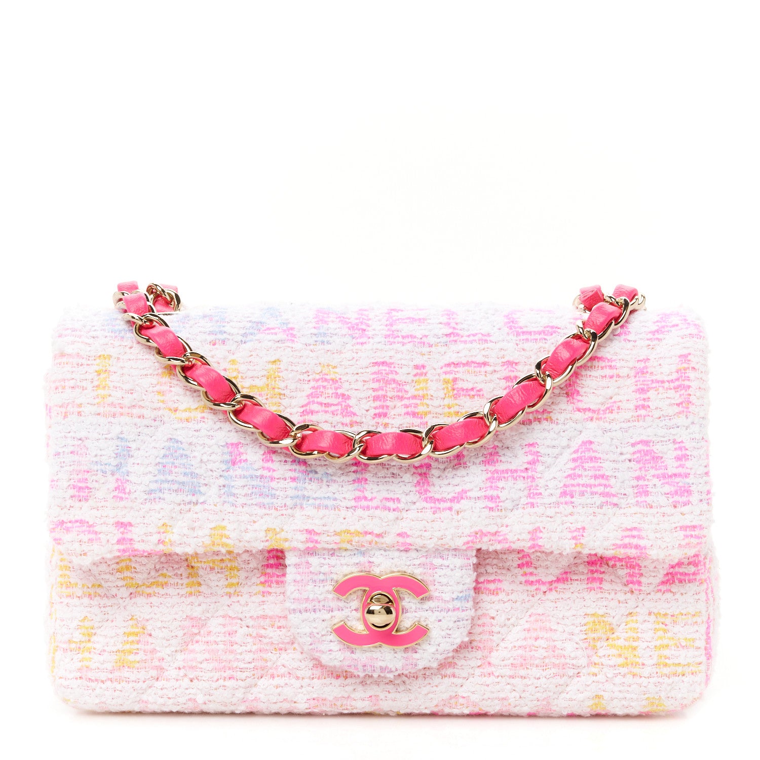 CHANEL Tweed Quilted Mini Rectangular Flap Pink Multicolor - Great ...