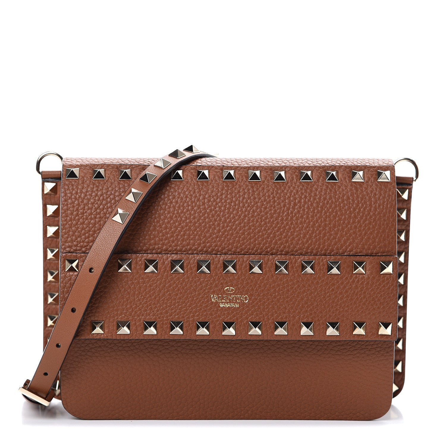 Valentino Garavani Pebbled Calfskin Rockstud Side Slip Crossbody Tan ...