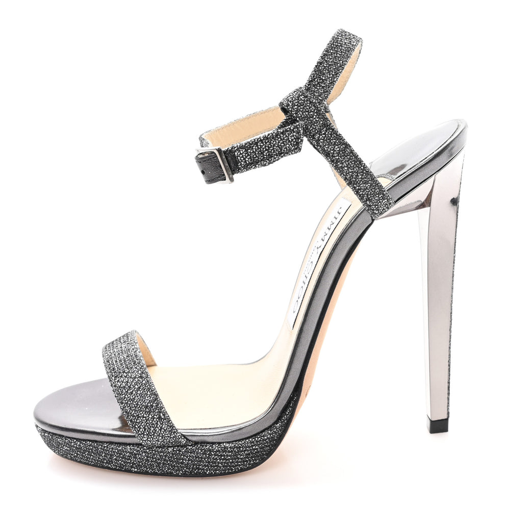 Jimmy Choo Lame Glitter Claudette 120 Ankle Strap Sandals 36 Anthracite ...