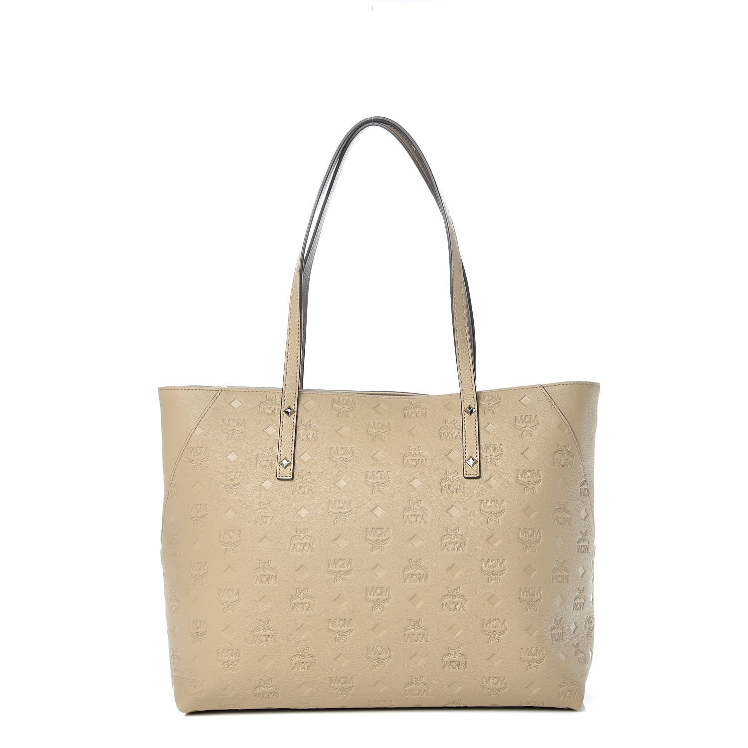 MCM Calfskin Ottomar Monogram Medium Klara Top Zip Tote New Beige ...