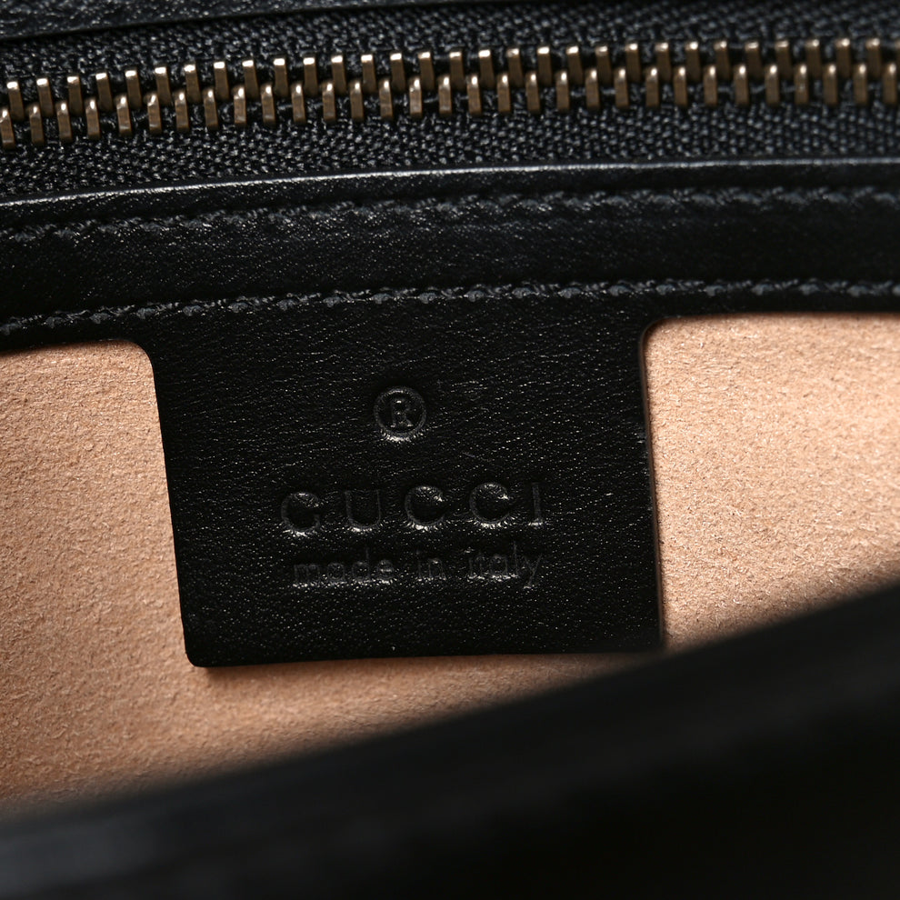 Gucci Calfskin Matelasse Small GG Marmont Top Handle Shoulder Bag Black ...