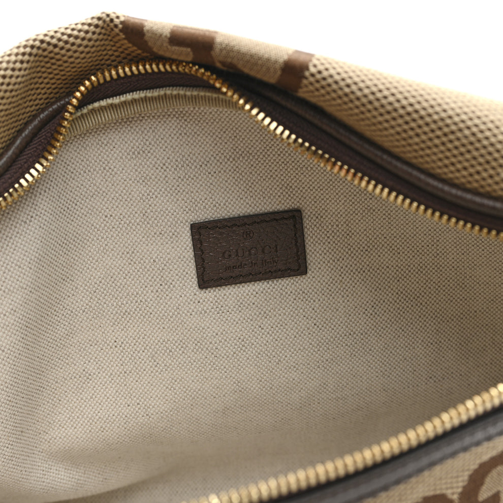 Gucci Monogram Jumbo GG Textured Dollar Calfskin Web Belt Bag Camel ...