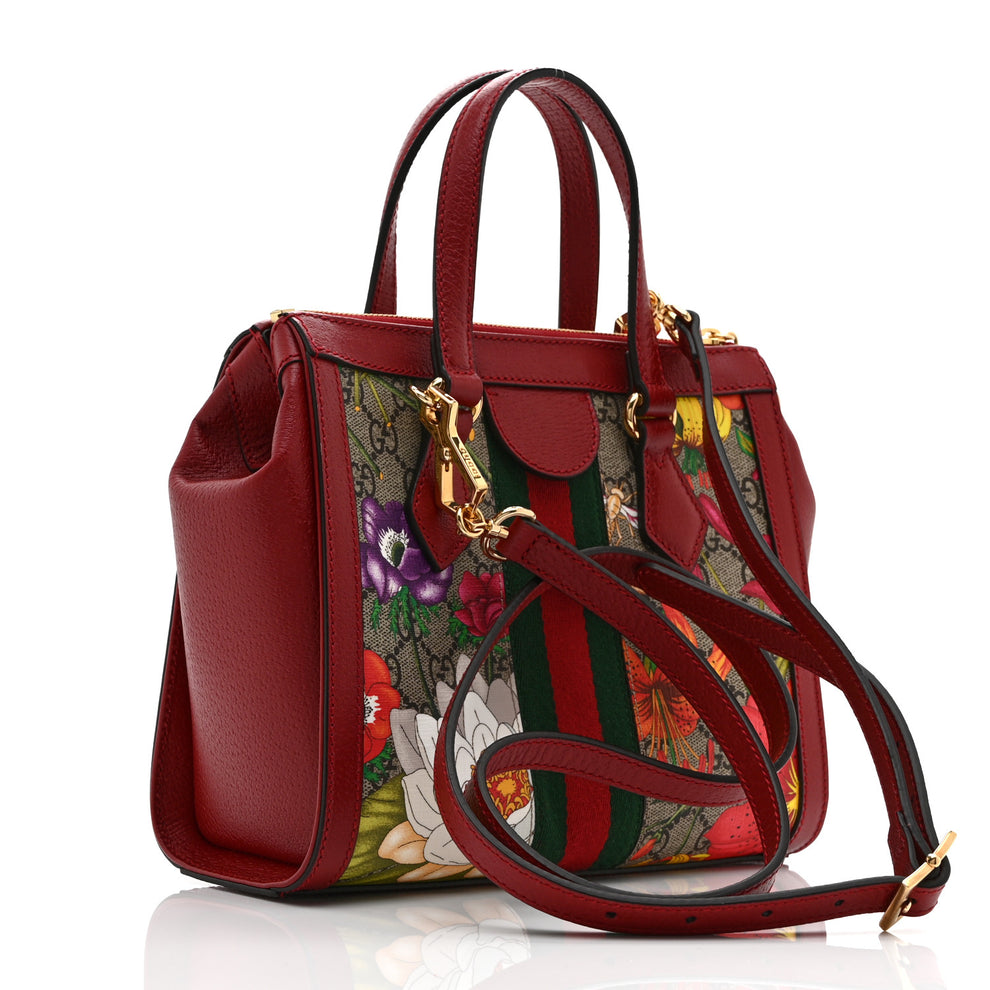 Gucci GG Supreme Monogram Flora Web Small Ophidia Tote Bag Red 1773046 ...