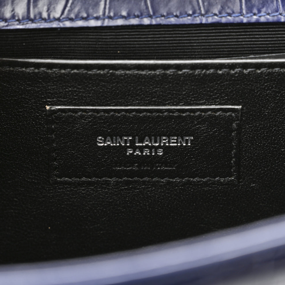 Saint Laurent Calfskin Crocodile Embossed Medium Classic Monogram Kate ...