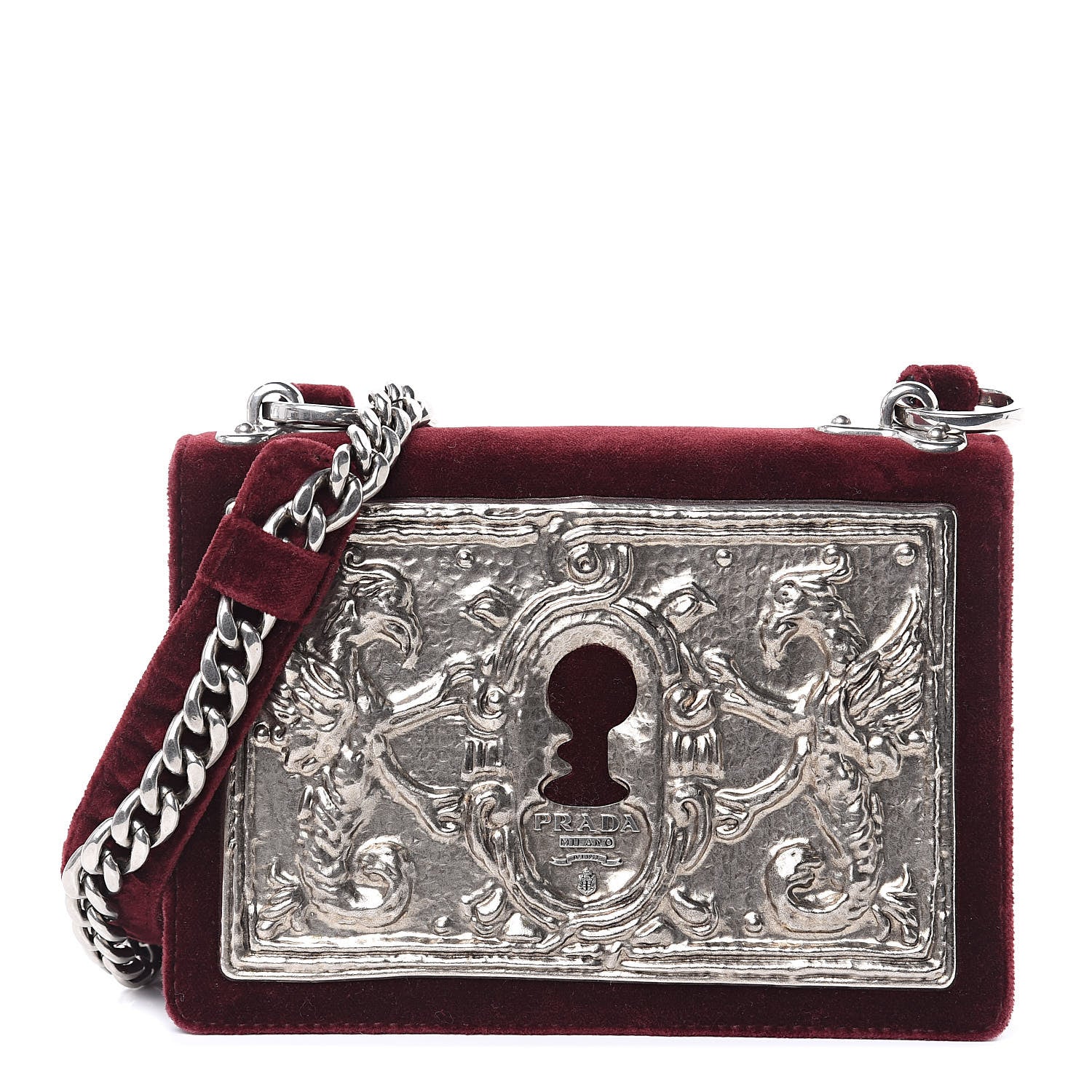 Prada Velluto Cahier Lock Trunk Crossbody Bag Cherry 504206 – FASHIONPHILE