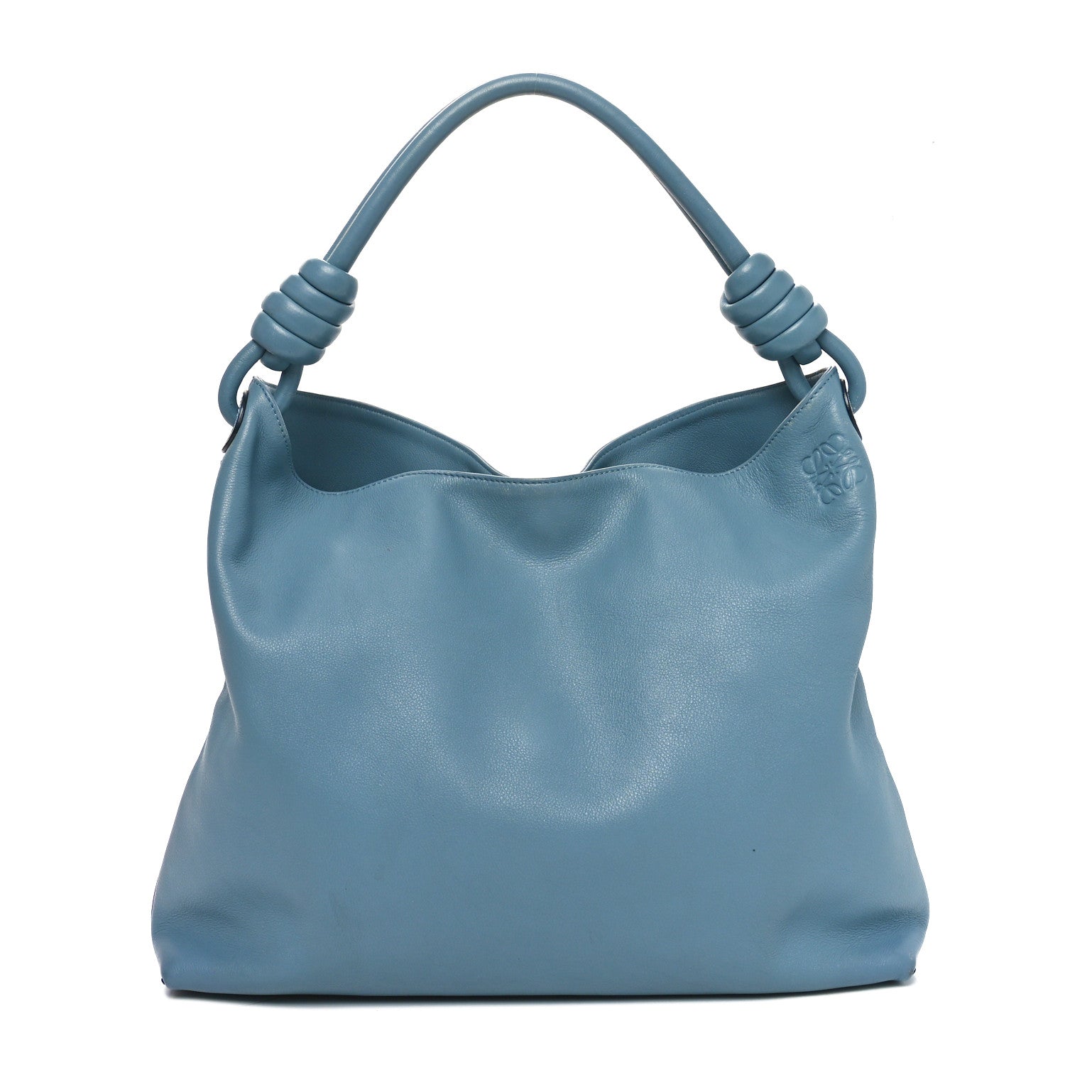 Loewe Calfskin Small Flamenco Knot Hobo Stone Blue 1697721 – FASHIONPHILE