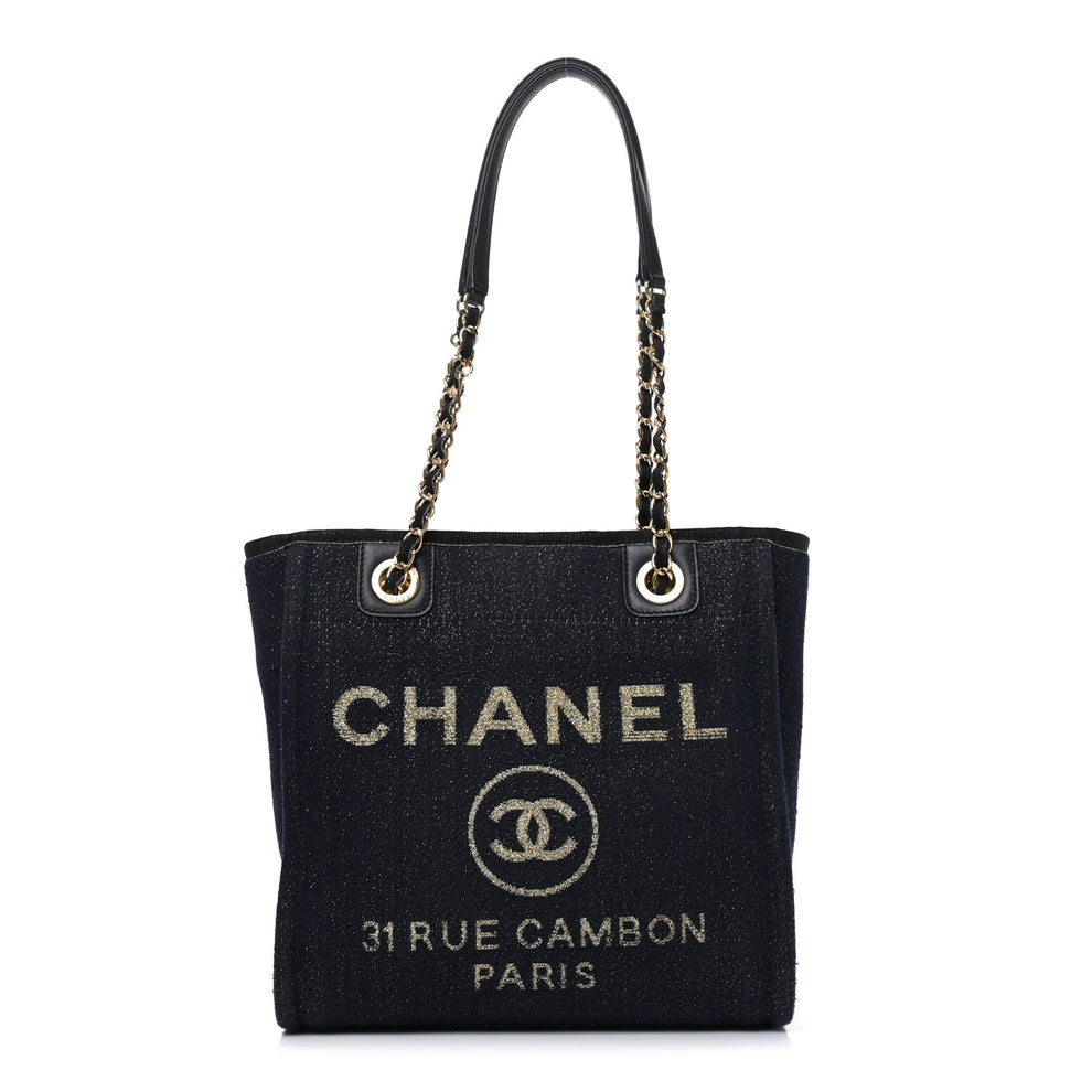 Chanel Lurex Canvas Mini Deauville Tote Navy Blue Gold 1887194 ...