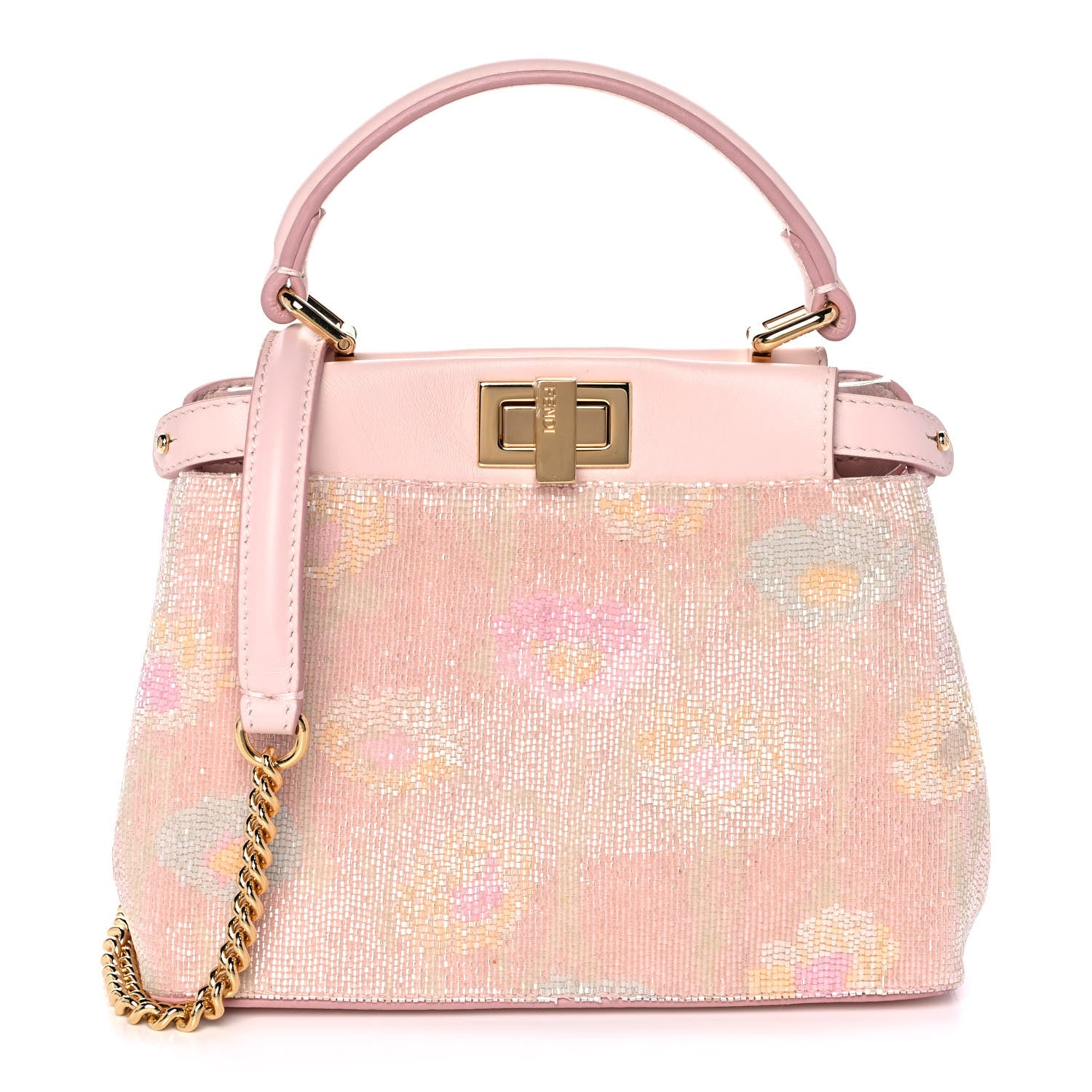 Fendi Glass Bead Embroidered XS Peekaboo Iconic Satchel Rosa Multicolor ...