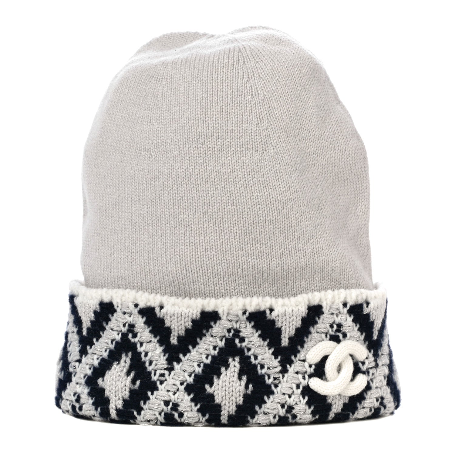Chanel Cashmere Blend CC Beanie Hat White Navy Blue 969276 – FASHIONPHILE