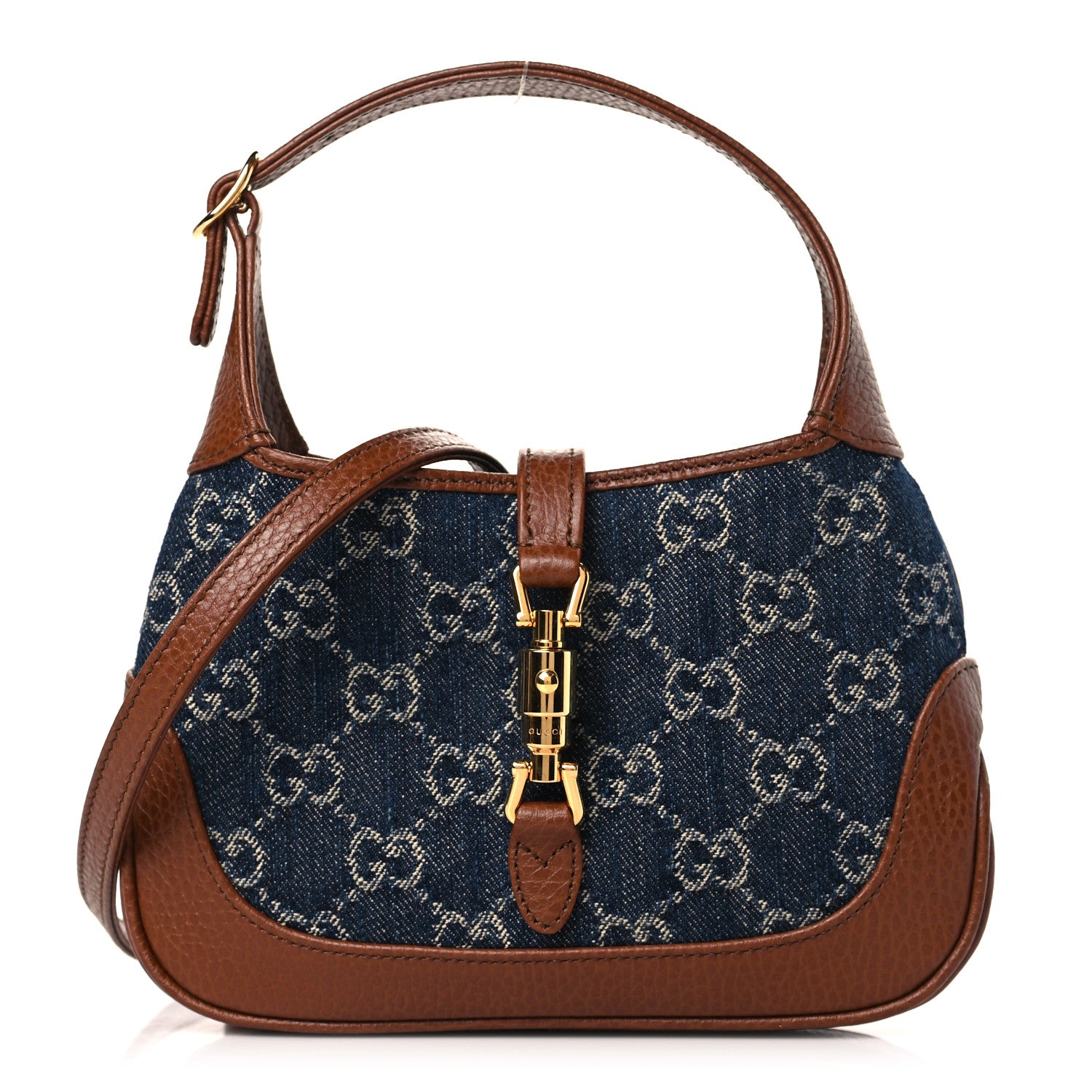 Gucci New Denim GG Monogram Calfskin Mini Jackie 1961 Hobo Blue Tea ...