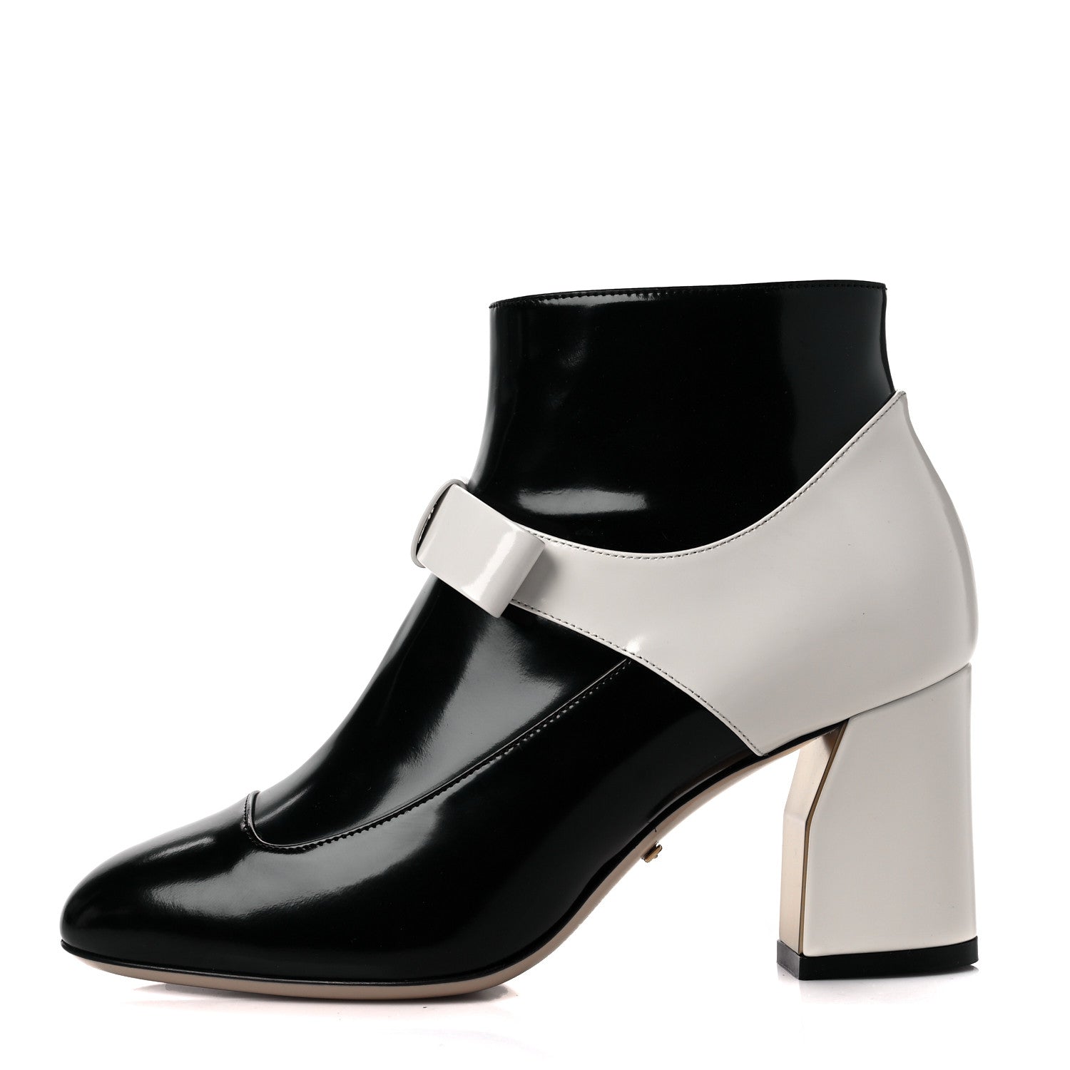 Gucci Regent Calfskin Nimue Bow Mary Jane Ankle Boots 35.5 Black White ...