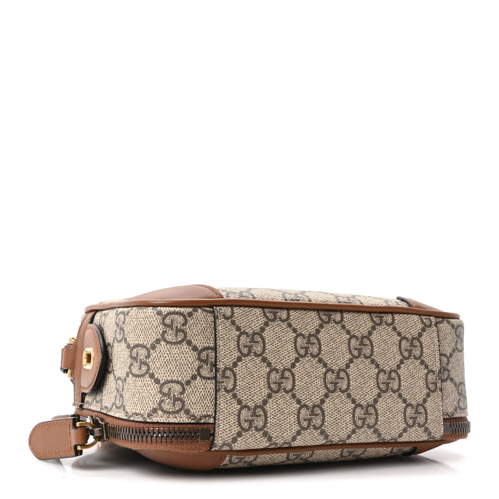 Gucci GG Supreme Monogram Textured Calfskin Emblem Mini Crossbody Beige ...