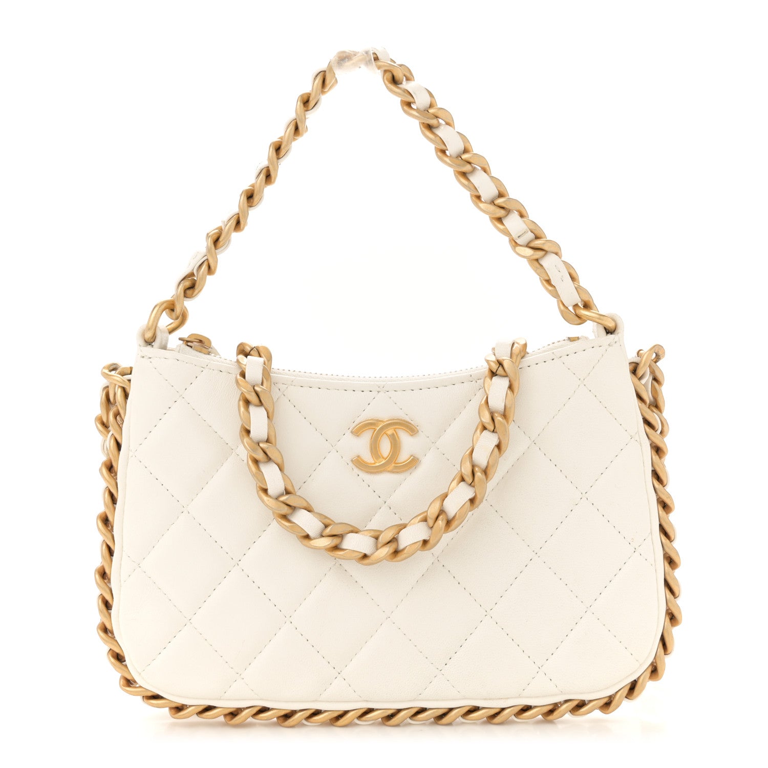 Chanel Shiny Crumpled Lambskin Quilted Trendy Chain Around Hobo White ...