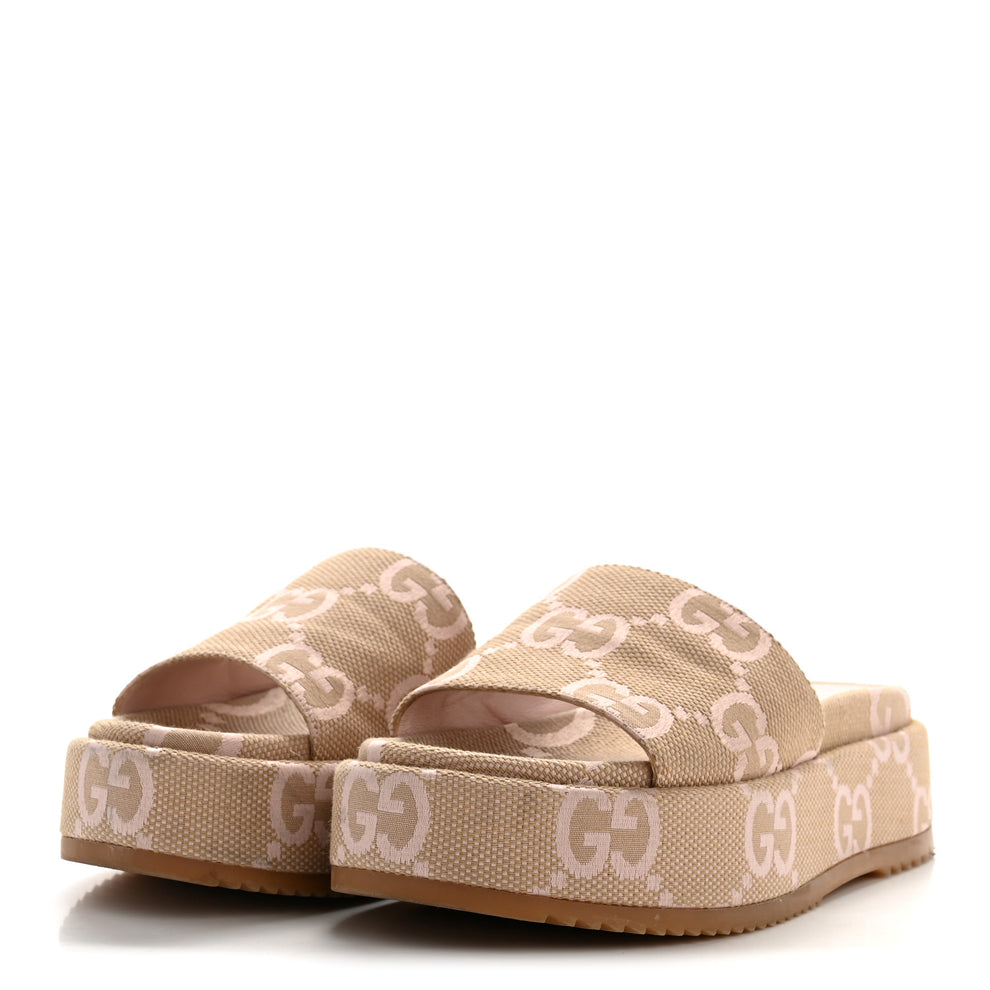 Gucci Monogram Jumbo GG Angelina Platform 55mm Slide Sandals 39.5 Beige ...