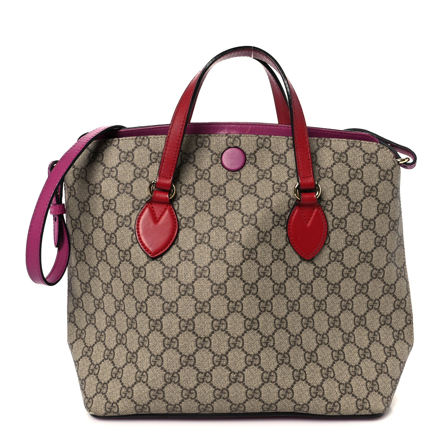 Gucci GG Supreme Monogram Linea A Foldover Tote Beige Hibiscus Red New ...