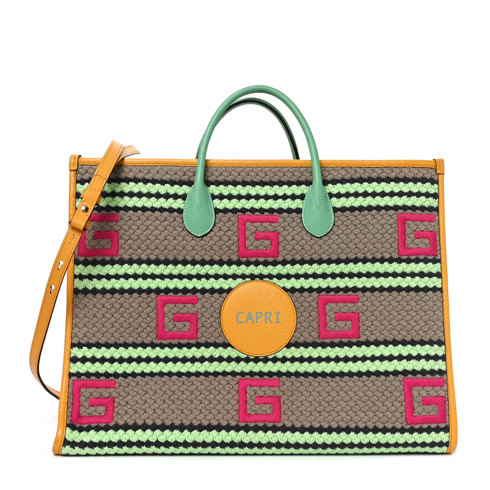 Gucci Fabric Embroidered Capri Striped Tote Bag Yellow 1794260 ...