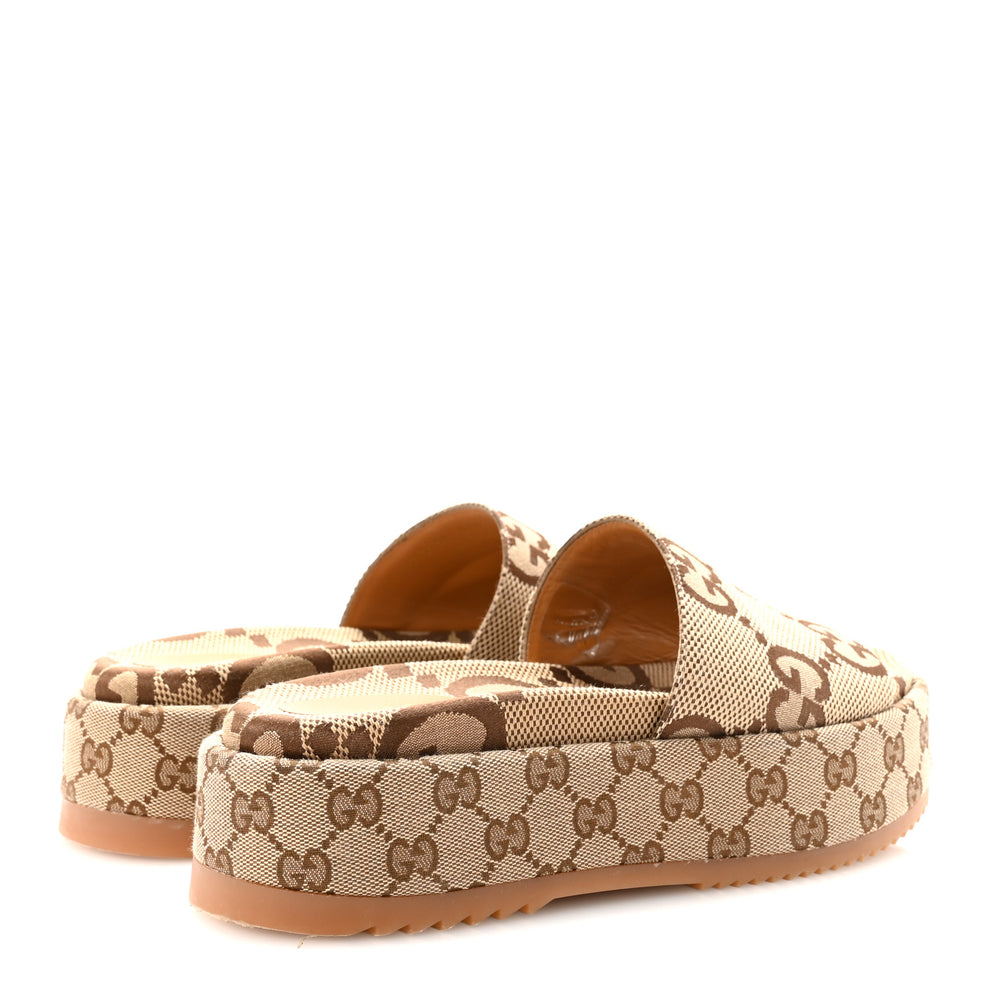 Gucci Monogram Maxi GG Angelina Platform 55mm Slide Sandals 39 Camel ...