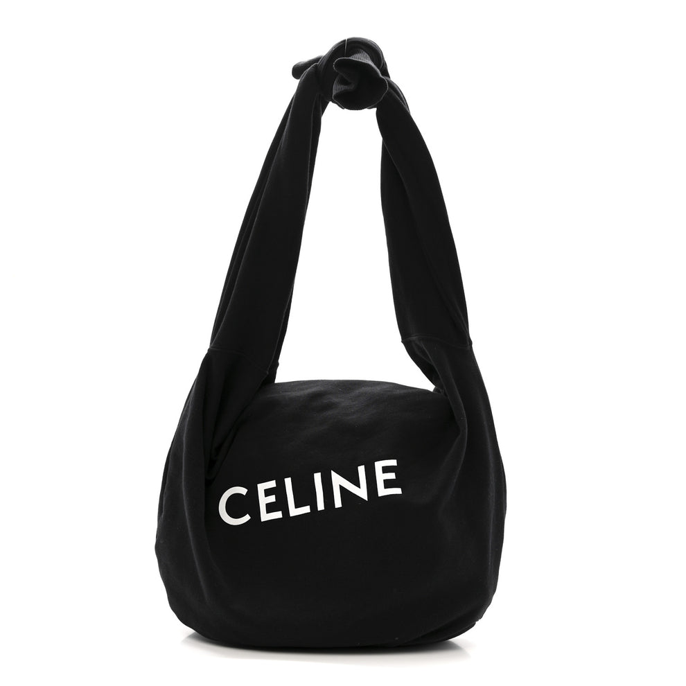 Celine Cotton Medium Knotted Logo Print Shoulder Bag Black 1795631 ...