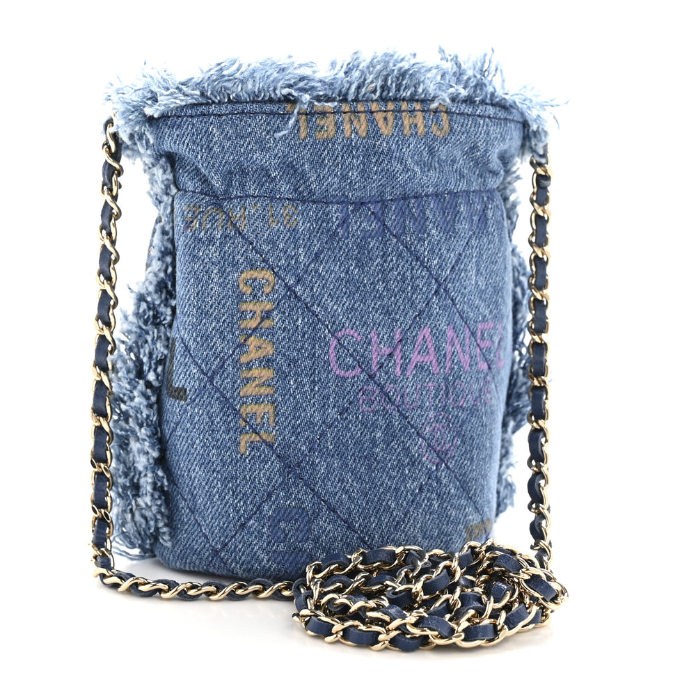 Chanel Denim Quilted Mood Mini Bucket With Chain Blue Multicolor ...