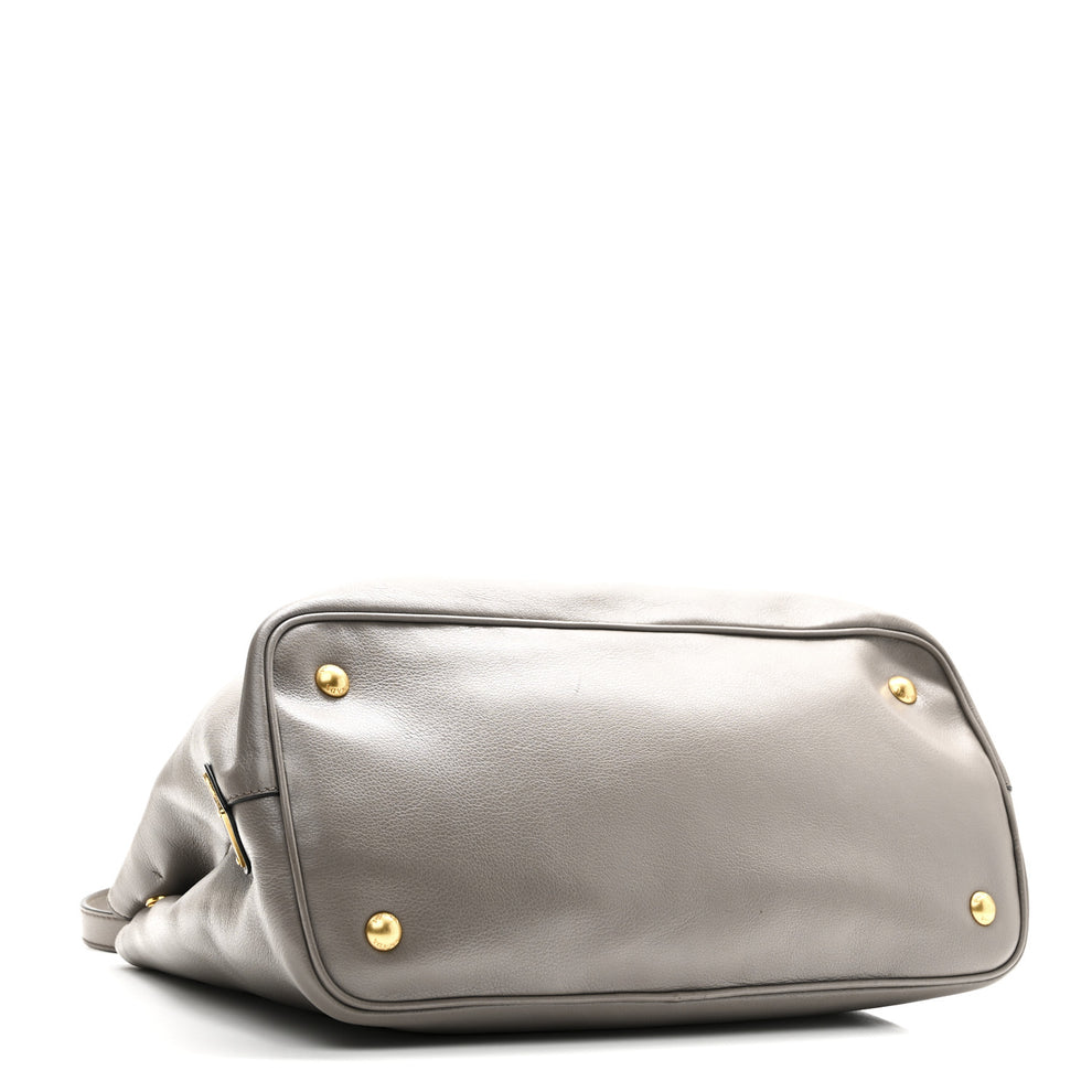 Prada Glace Calfskin Embossed Logo Tote Argilla 1786349 – FASHIONPHILE