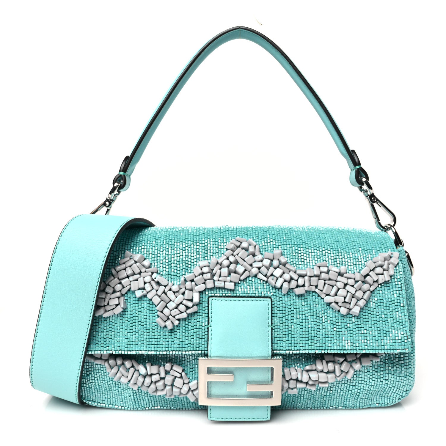 Fendi Rolling Stone Vitello Seta Bead Embroidered Re-Edition Baguette ...