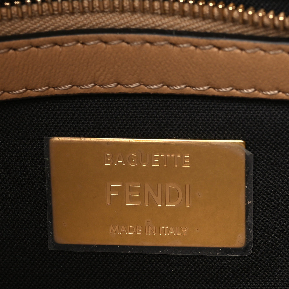 Fendi Raffia Chenille Vitello FF Midi Chain Baguette Naturale White ...