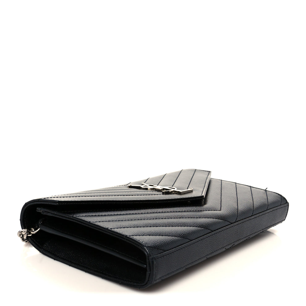Saint Laurent Grain De Poudre Matelasse Chevron Monogram Chain Wallet ...