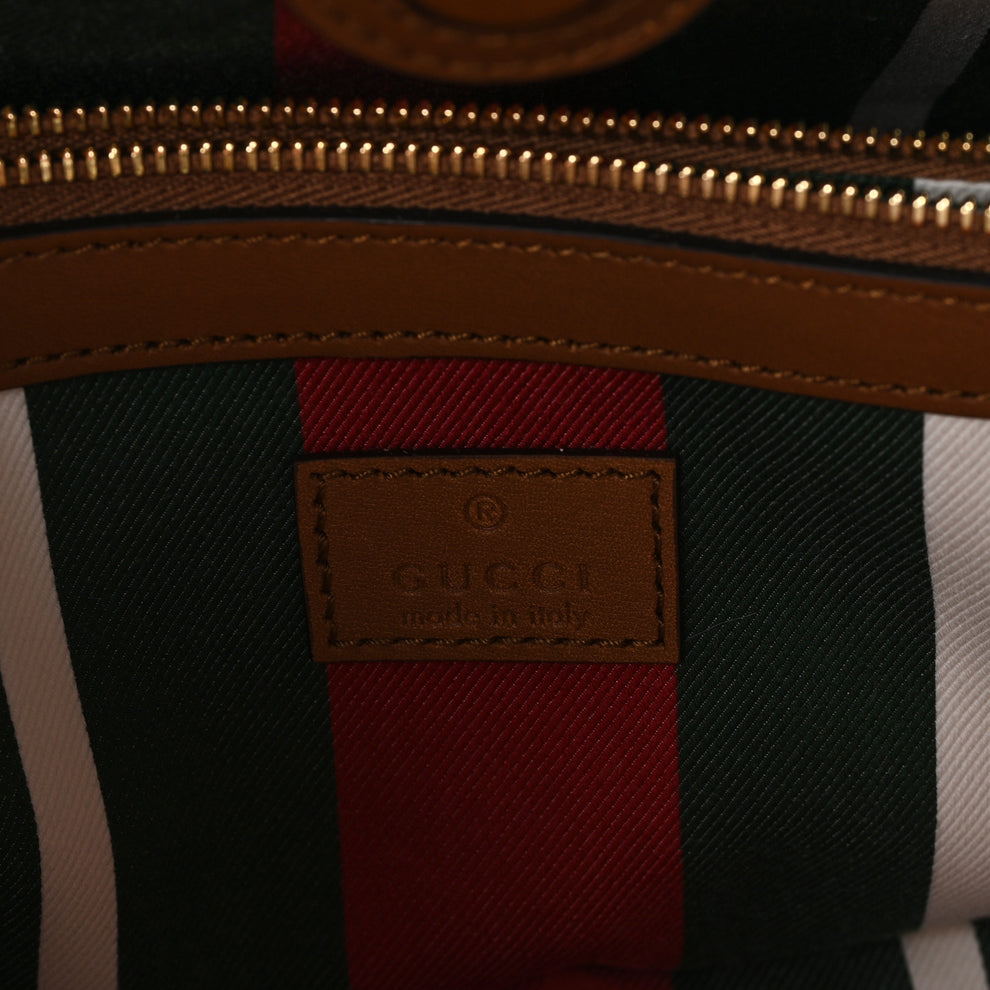 Gucci GG Supreme Monogram Emblem Small Tote Bag Beige Dark Brown ...