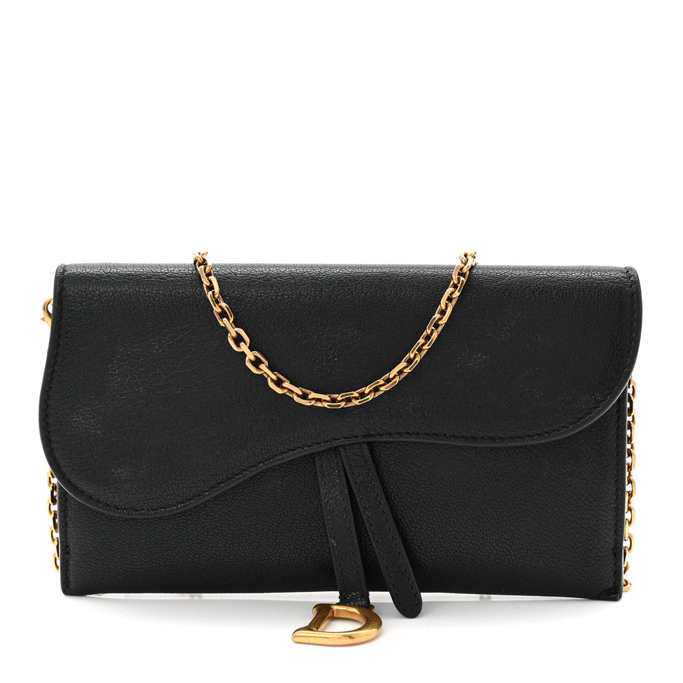 Christian Dior Goatskin Saddle Long Wallet With Chain Black 1803618 ...