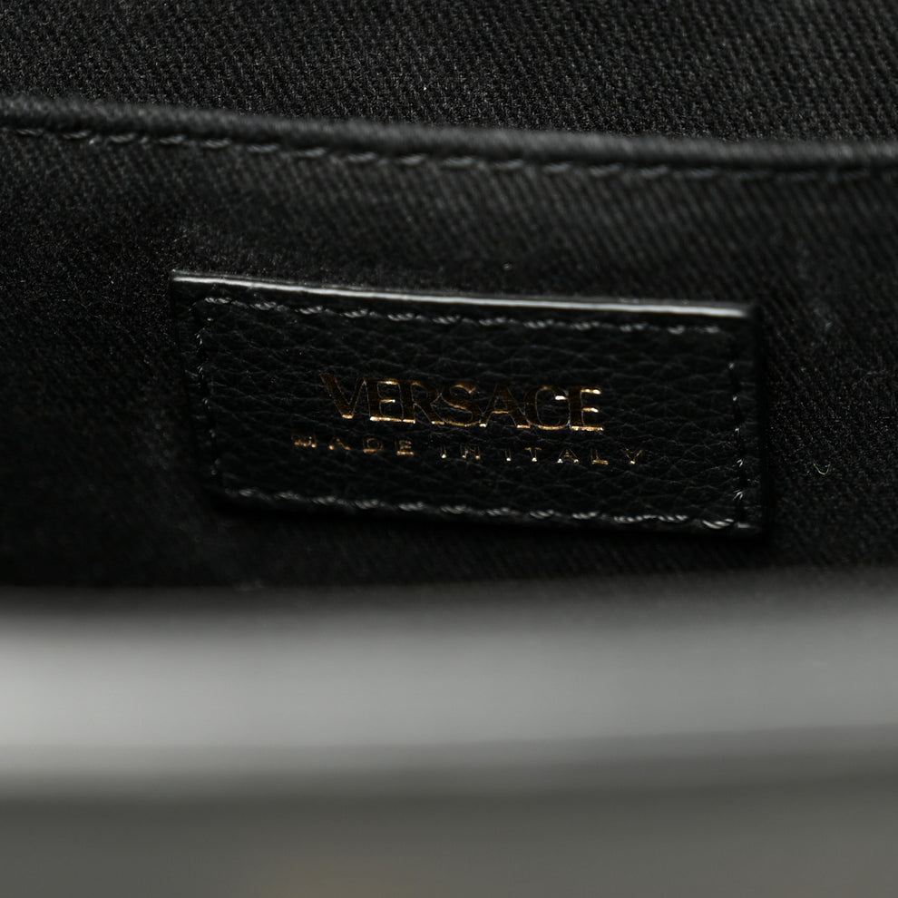 Versace Grainy Calfskin Large Virtus Top Handle Tote Black 1818708 ...