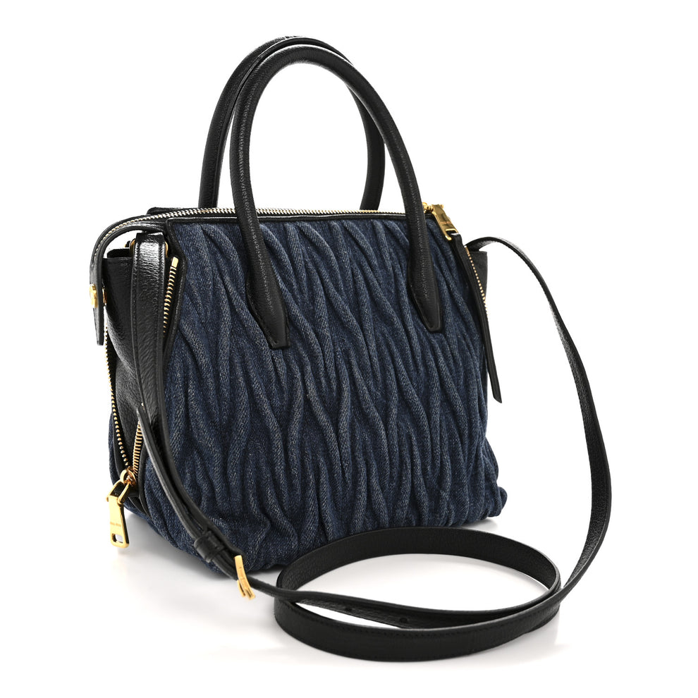 Miu Miu Denim Matelasse Small Zip Tote Blue 1787938 – FASHIONPHILE