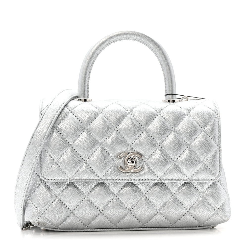 Chanel Metallic Caviar Quilted Mini Coco Handle Flap Silvery 1788848 ...