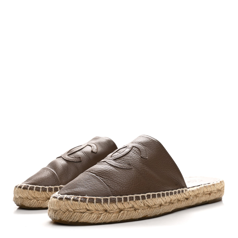 Chanel Calfskin CC Espadrille Mules 36 Dark Beige 1834613 – FASHIONPHILE