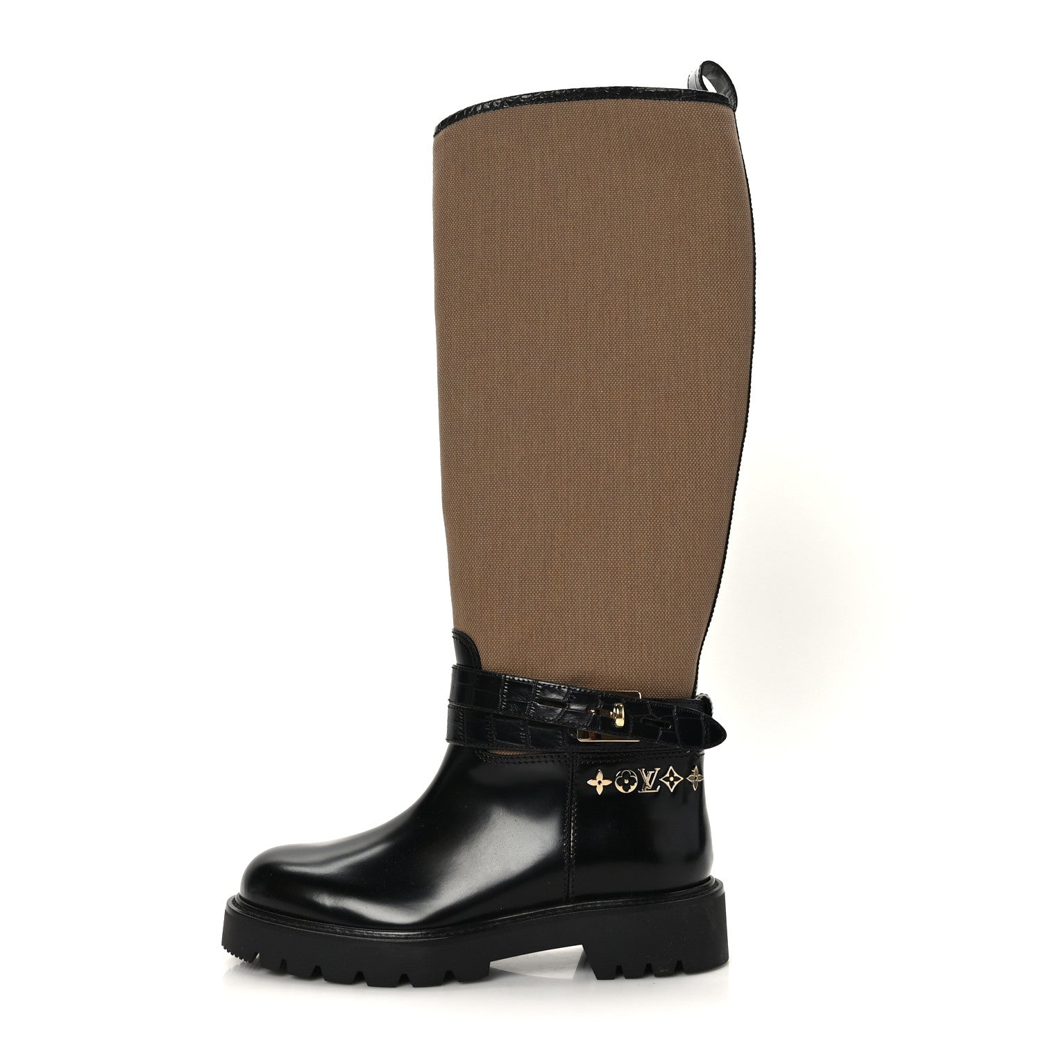 Louis Vuitton Canvas Calfskin Territory Flat High Ranger Boots 37 Khaki ...