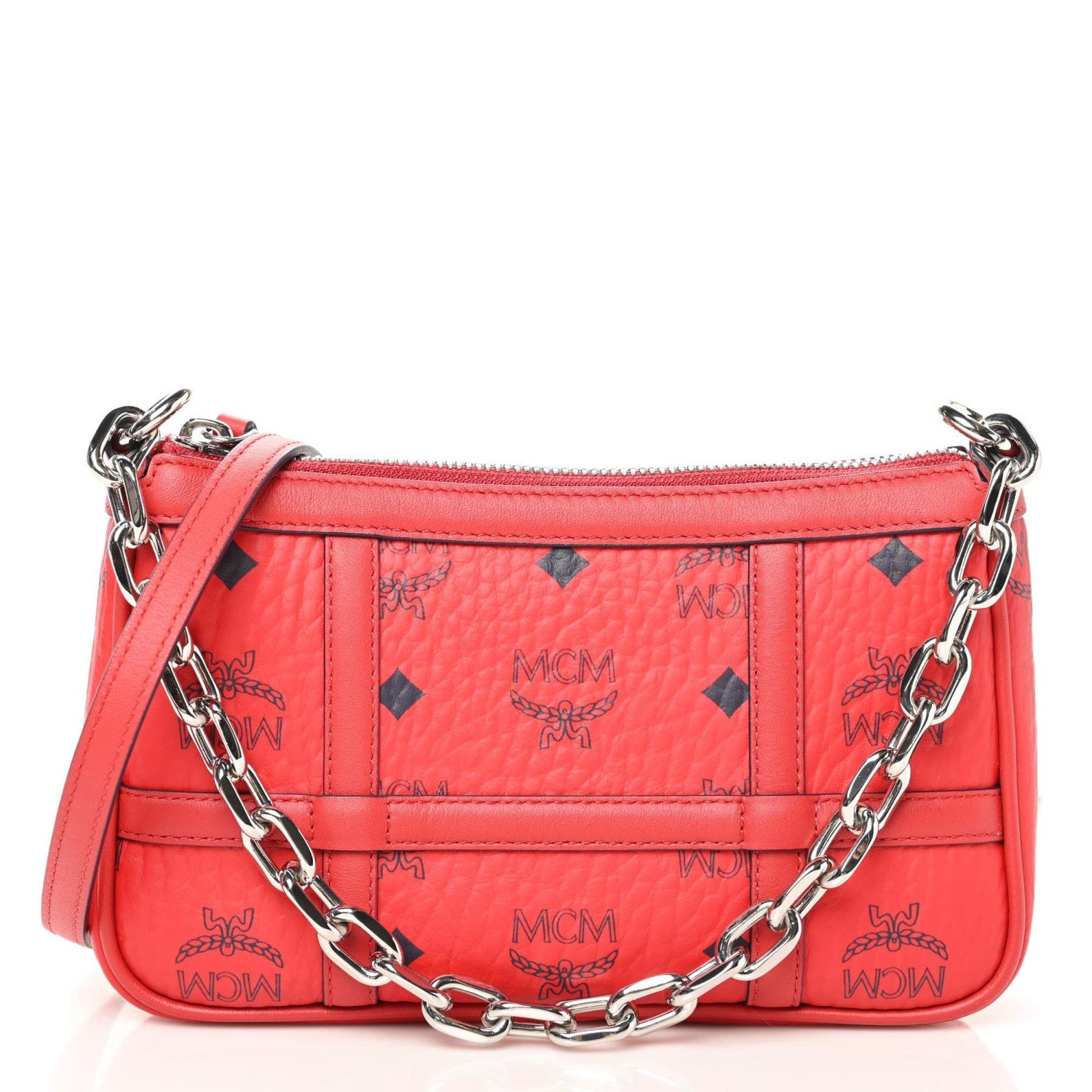 MCM Visetos Mini Aren Chain Crossbody Bag Candy Red 1128301 – FASHIONPHILE