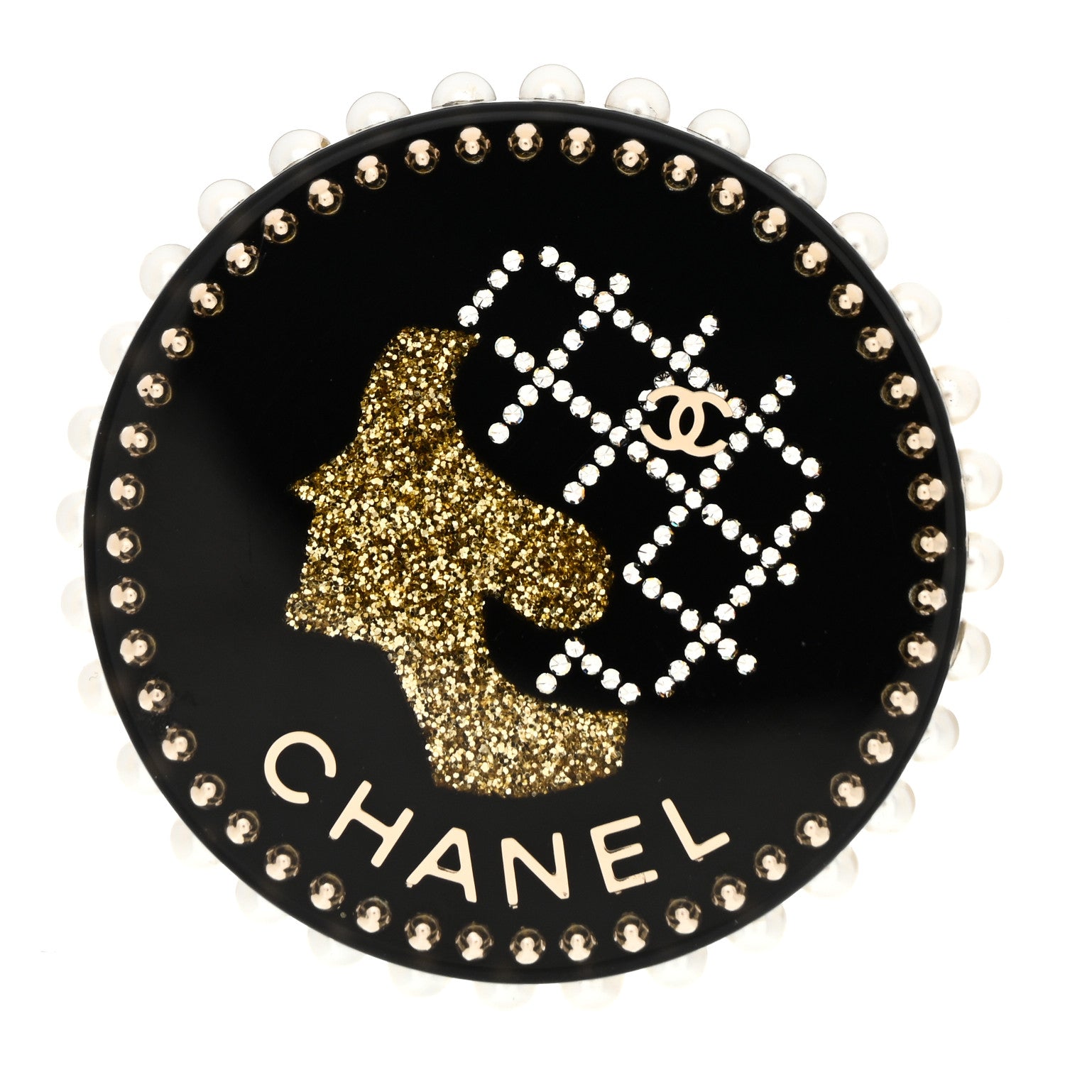 Chanel Strass Resin Pearl Coco Chanel Profile Brooch Black 1672335 ...