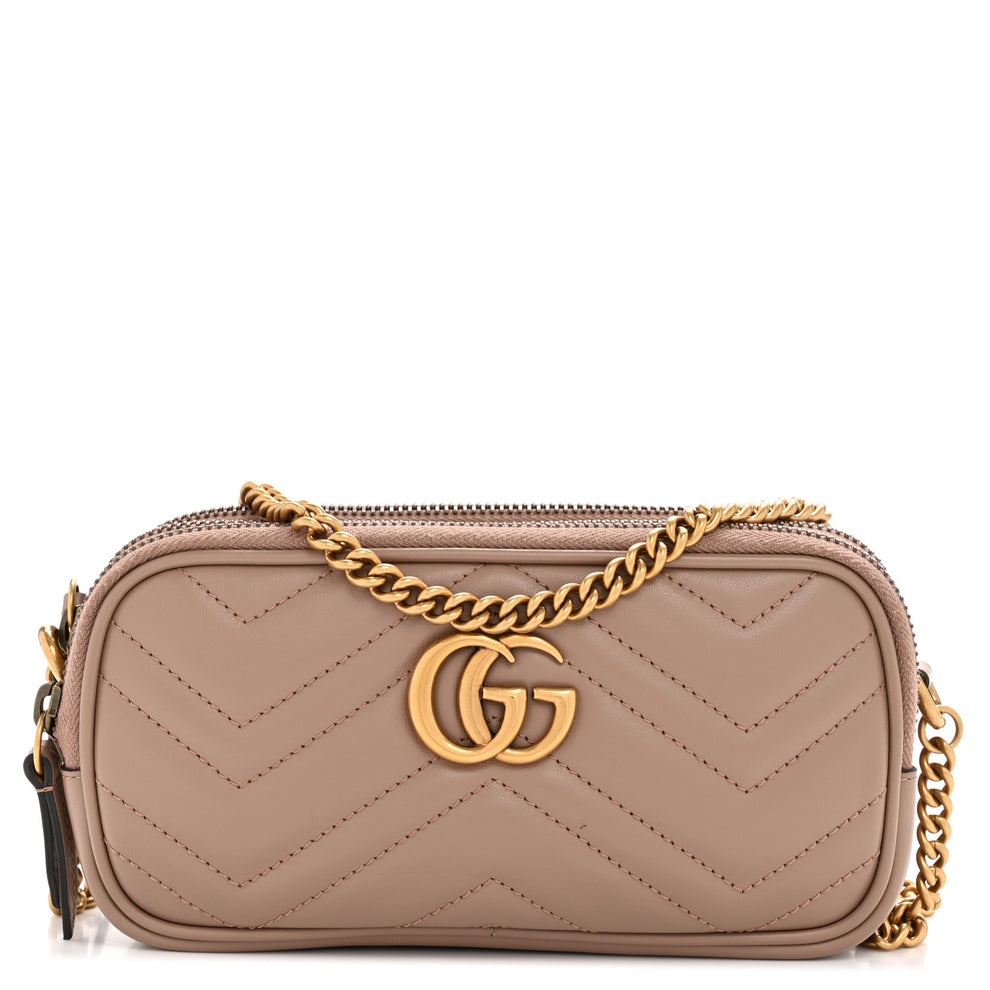 Gucci Calfskin Matelasse Mini GG Marmont Chain Crossbody Bag Porcelain ...