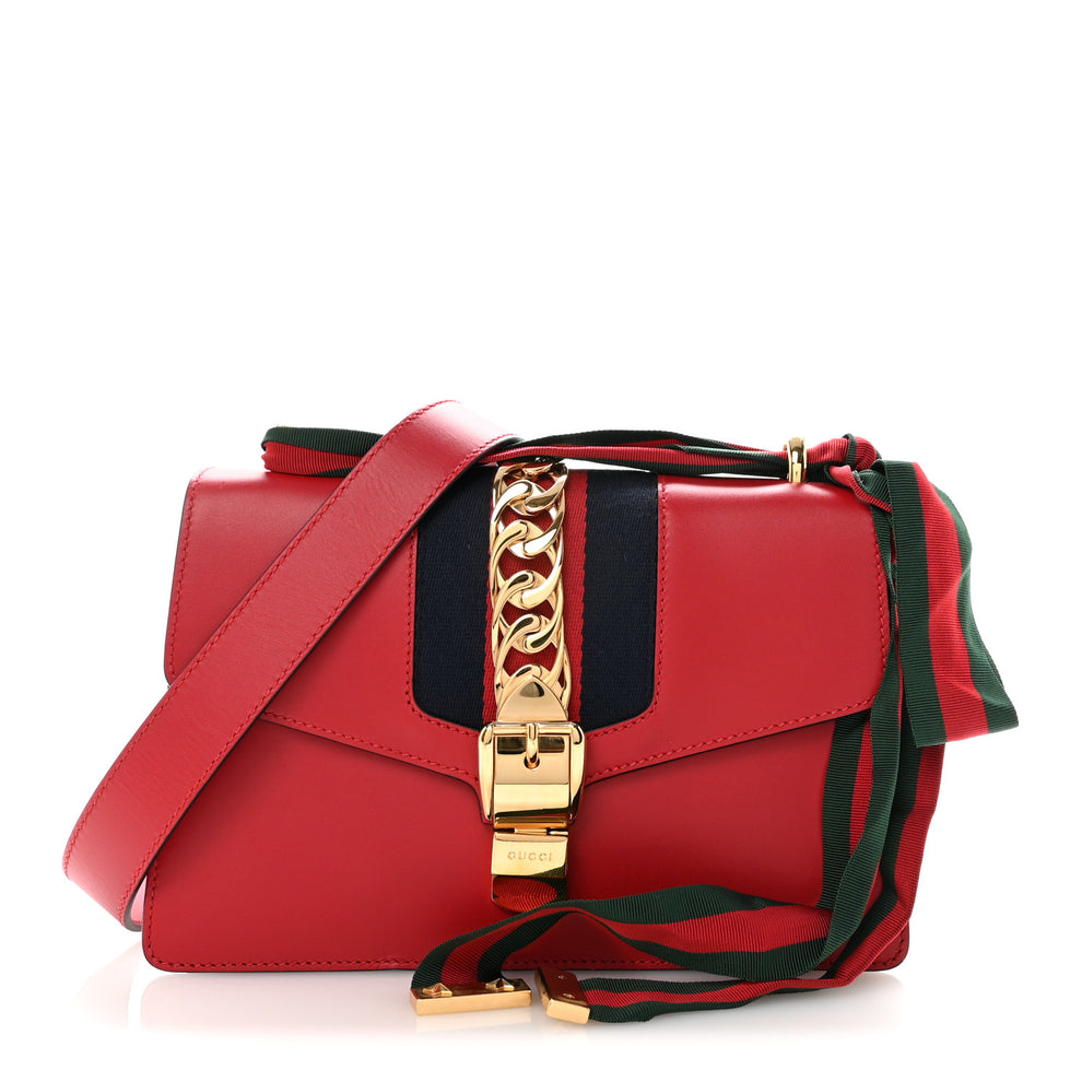Gucci Calfskin Small Sylvie Shoulder Bag Hibiscus Red 1833494 ...