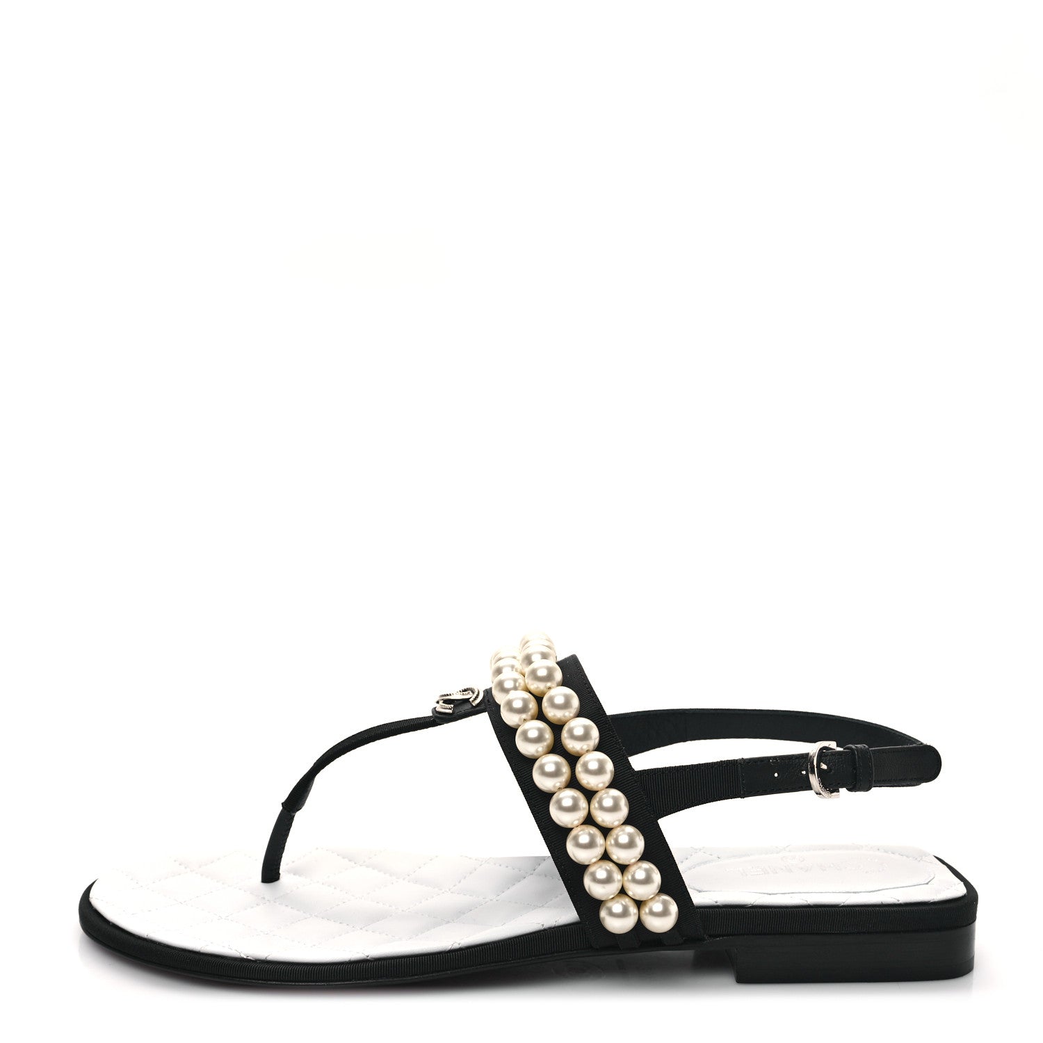 Chanel Grosgrain Pearl CC Sandals 38.5 Black 1556905 – FASHIONPHILE