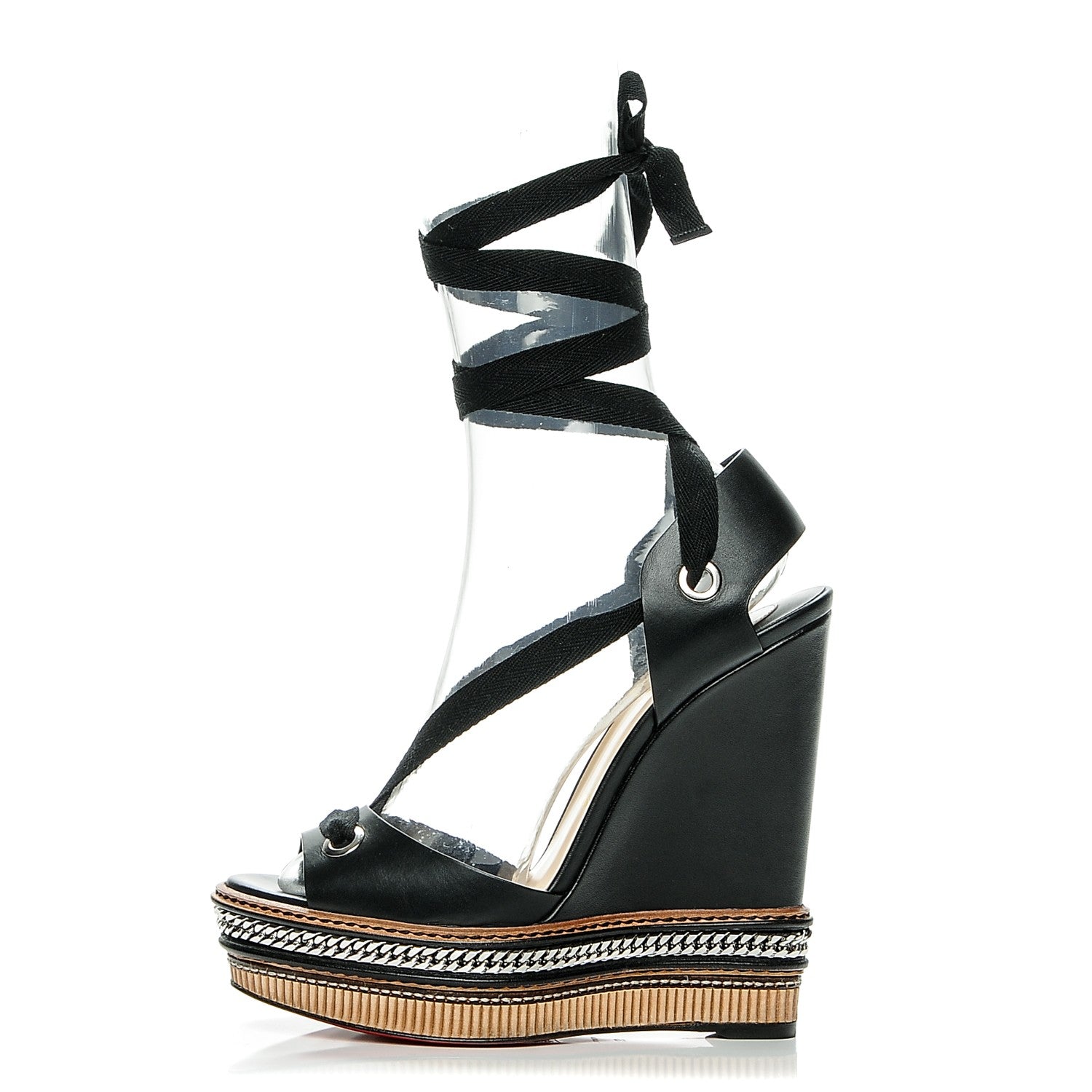 Christian Louboutin Shiny Calfskin Tribuli 140 Wedge Sandals 39 Black ...