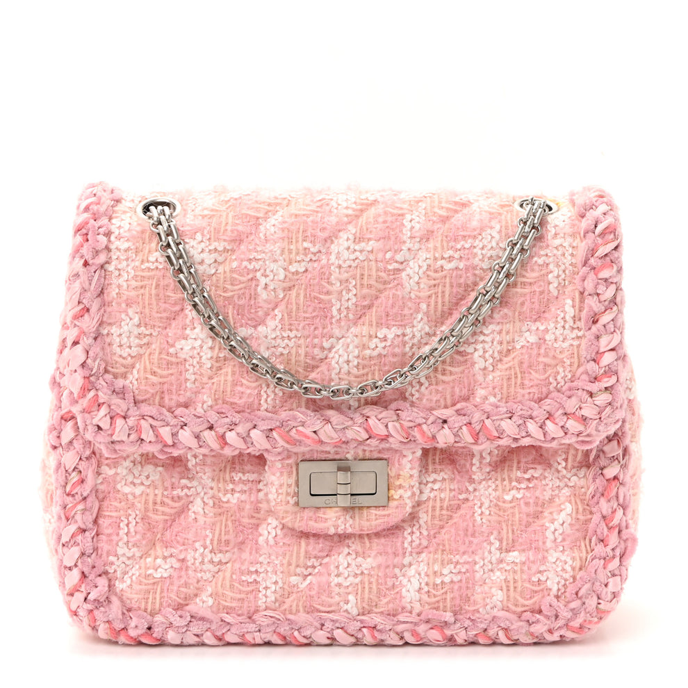 Chanel Tweed Braid Mini Reissue Square Flap Pink White 1815988 ...
