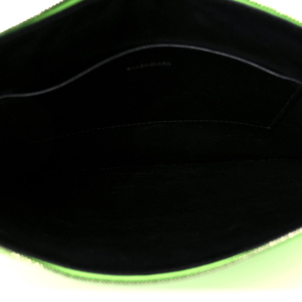 Balenciaga Shiny Calfskin Crocodile Embossed Logo Large Cash Pouch With ...