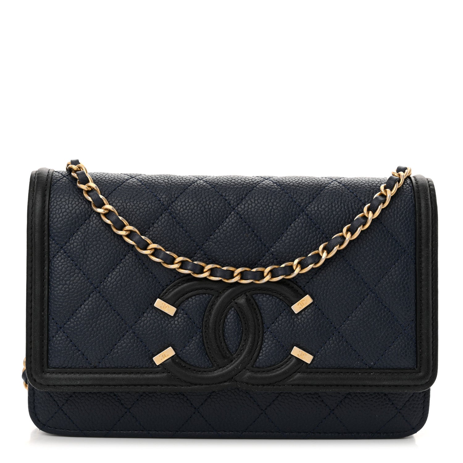 Chanel Caviar Quilted CC Filigree Wallet On Chain WOC Navy 1633963 ...